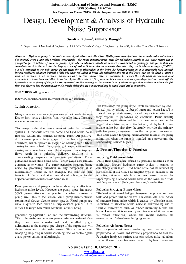 (PDF) Design, Development & Analysis of Hydraulic Noise Suppressor