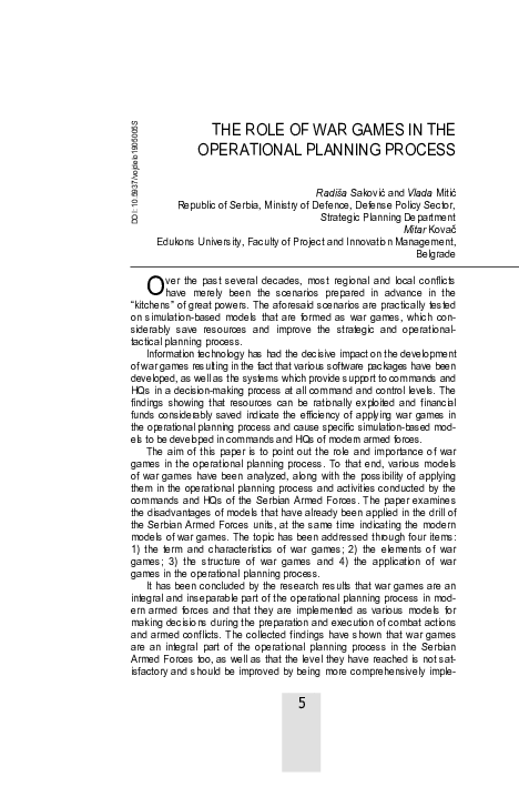(PDF) The role of war games in the operational planning process
