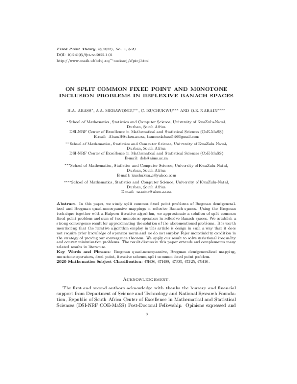 Pdf On Split Common Fixed Point And Monotone Inclusion Problems In Reflexive Banach Spaces