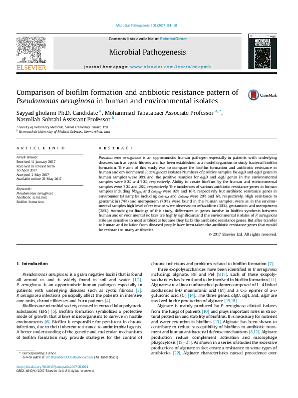 (PDF) Comparison of biofilm formation and antibiotic resistance pattern of Pseudomonas ...