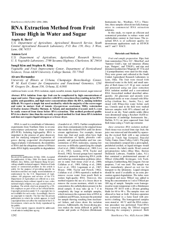 (PDF) RNA Extraction Method from Fruit Tissue High in Water and Sugar