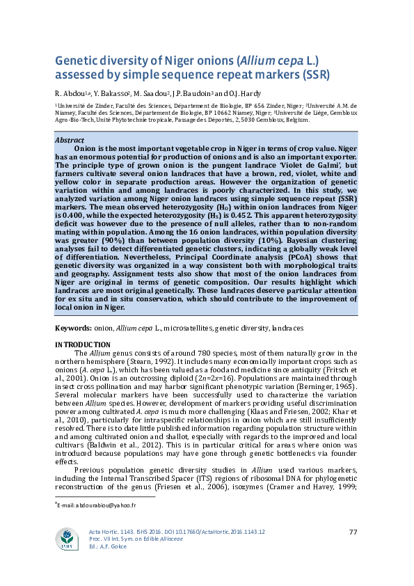 (PDF) Genetic diversity of Niger onions (Allium cepaL.) assessed by ...