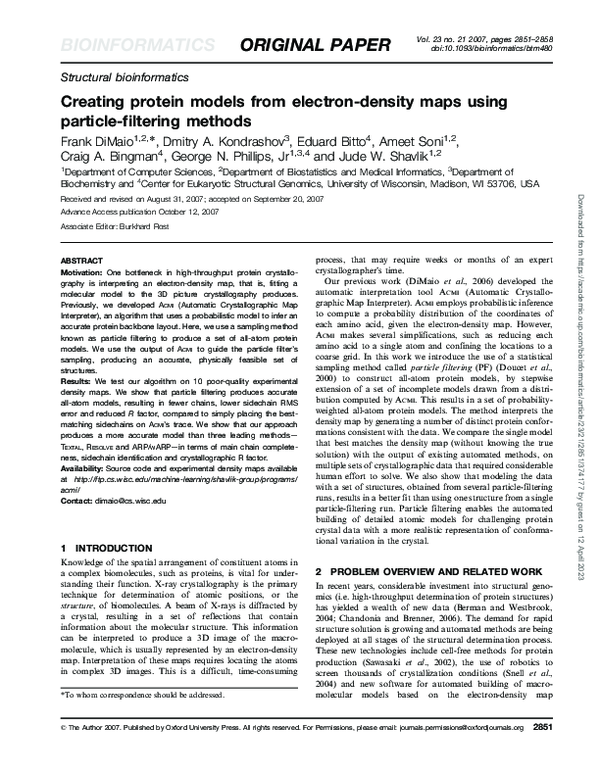 (PDF) Creating protein models from electron-density maps using particle-filtering methods