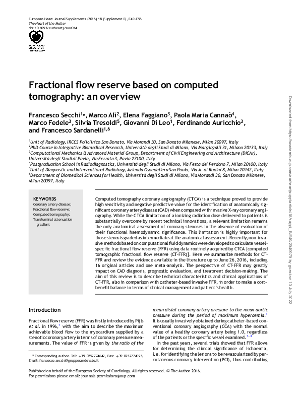 (PDF) Fractional flow reserve based on computed tomography: an overview