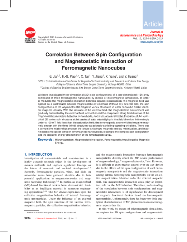 (PDF) Correlation Between Spin Configuration and Magnetostatic Interaction of Ferromagnetic ...