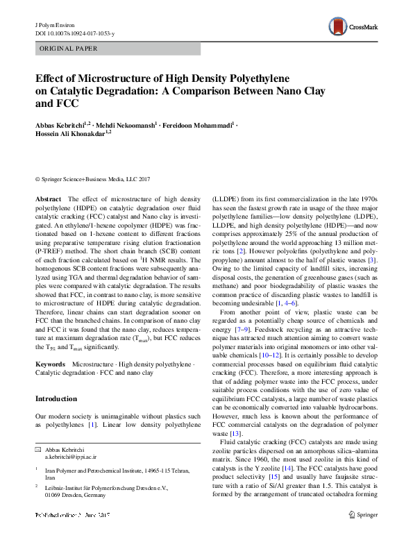 (PDF) Effect of Microstructure of High Density Polyethylene on ...