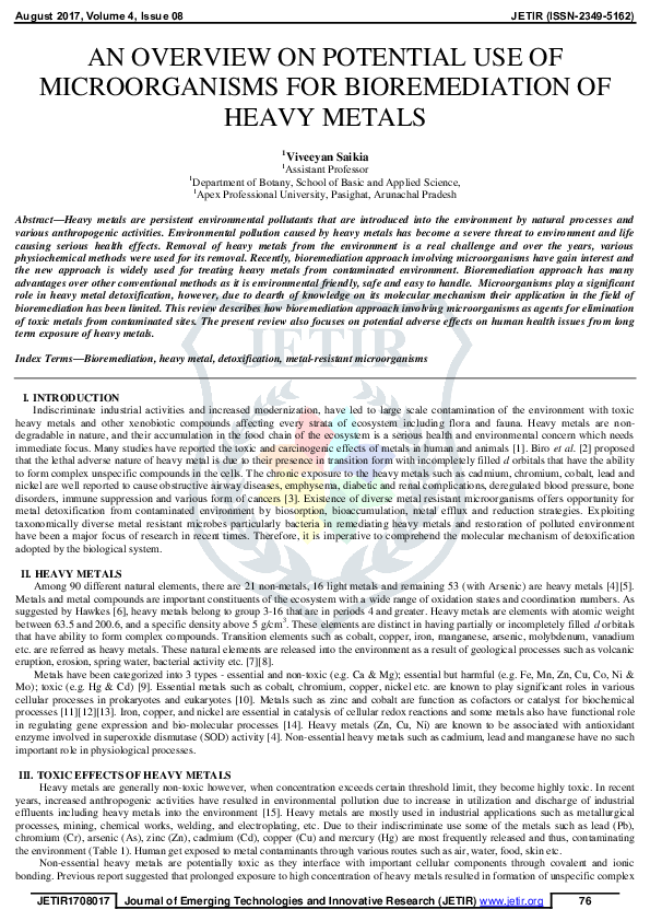 (PDF) An overview on potential use of microorganisms for bioremediation of heavy metals