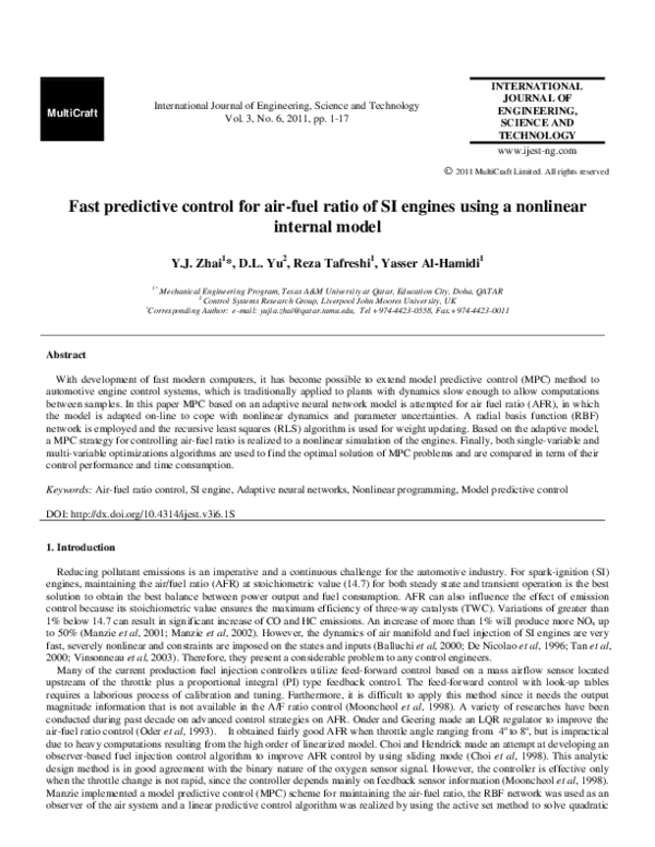 (PDF) Fast predictive control for air-fuel ratio of SI engines using a nonlinear internal model