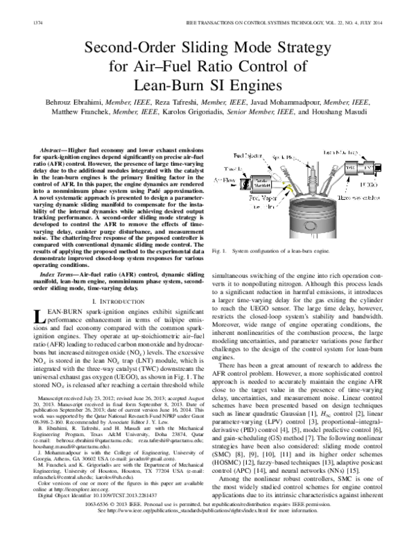 (PDF) Second-Order Sliding Mode Strategy for Air–Fuel Ratio Control of Lean-Burn SI Engines