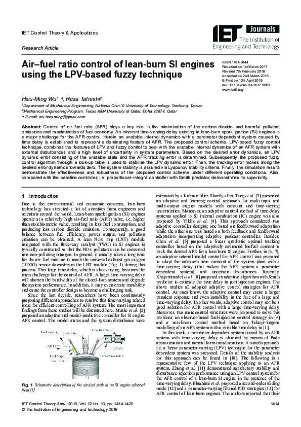 (PDF) Air–fuel ratio control of lean‐burn SI engines using the LPV ...