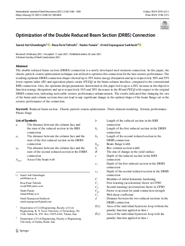 (PDF) Optimization of the Double Reduced Beam Section (DRBS) Connection