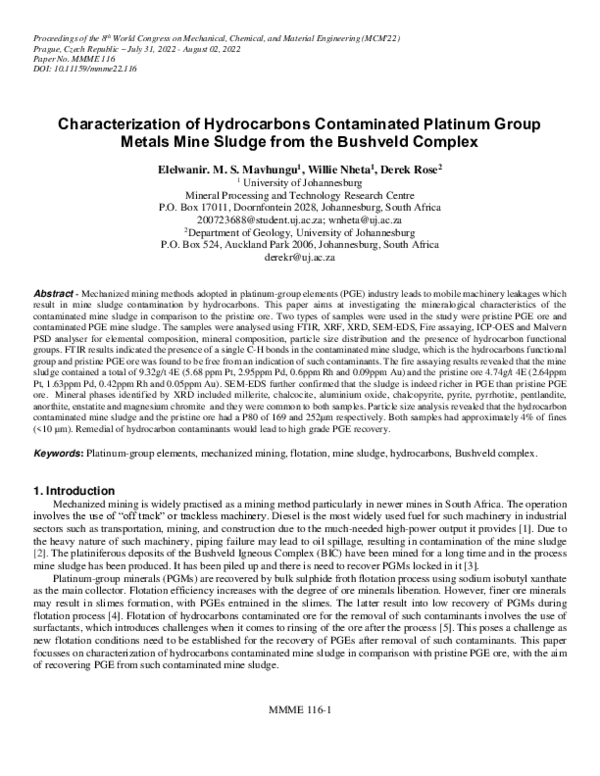 (PDF) Characterization of Hydrocarbons Contaminated Platinum Group ...