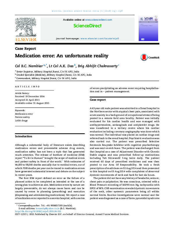 (PDF) Medication error: An unfortunate reality