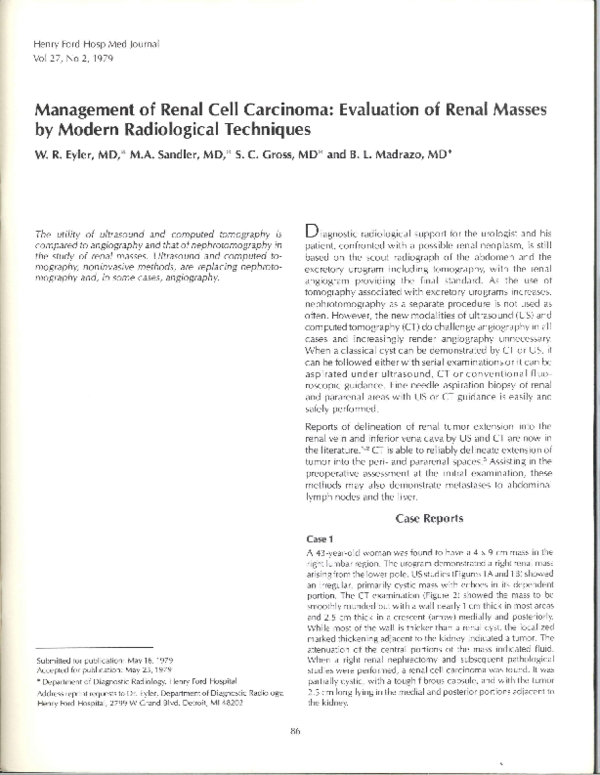 (PDF) Management of renal cell carcinoma: evaluation of renal masses by ...