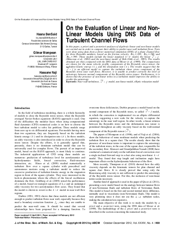 (PDF) On the evaluation of linear and non-linear models using DNS data of turbulent channel flows