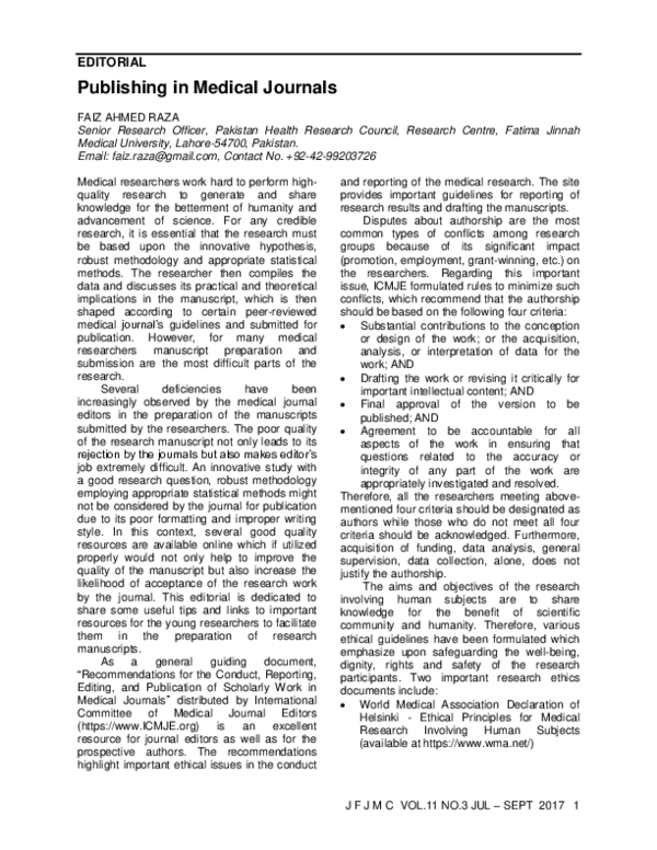 (PDF) Publishing in Medical Journals