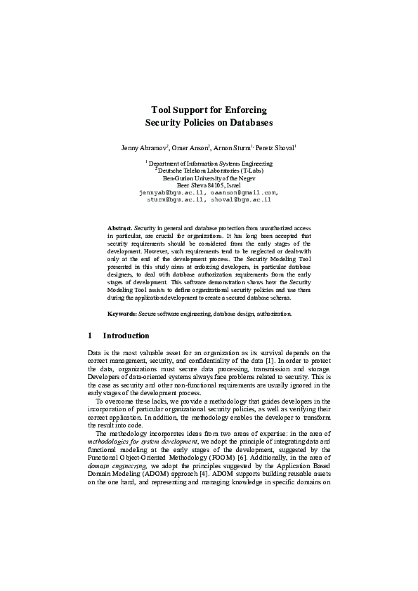 (PDF) Tool Support for Enforcing Security Policies on Databases