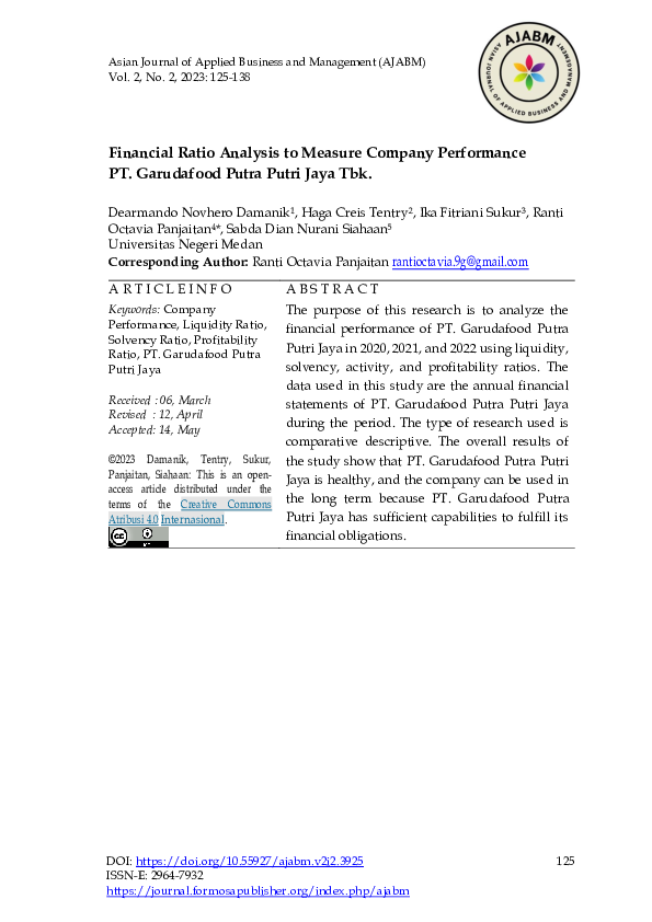 (PDF) Financial Ratio Analysis to Measure Company Performance PT ...