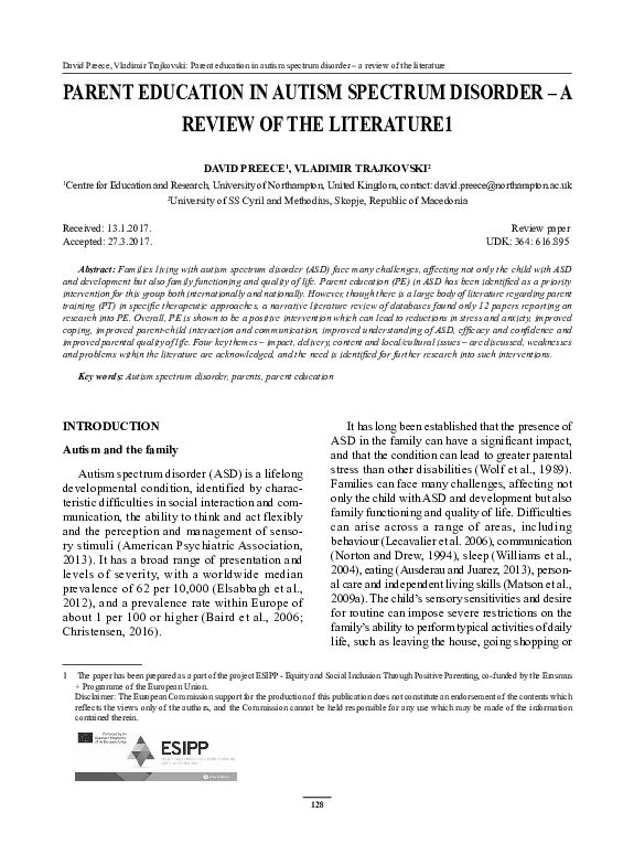 (PDF) Parent education in autism spectrum disorder - a review of the ...