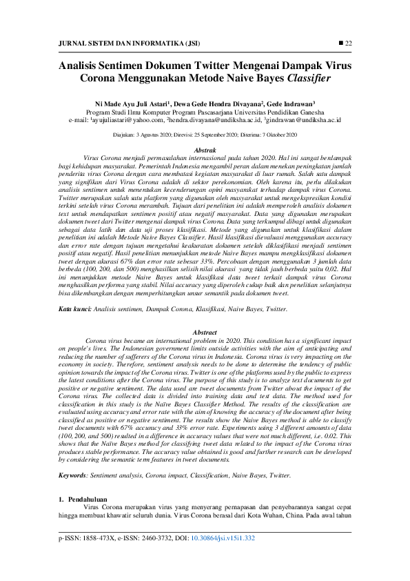(PDF) Analisis Sentimen Dokumen Twitter Mengenai Dampak Virus Corona ...