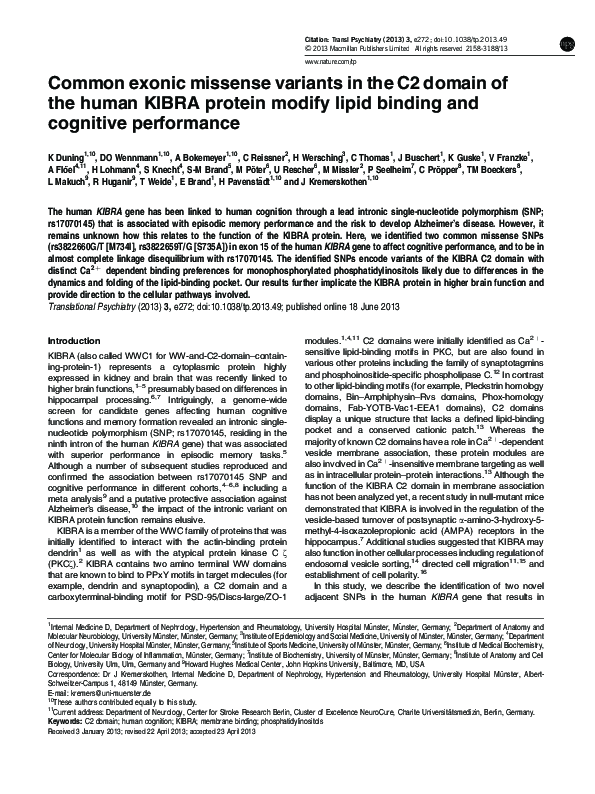 (PDF) Common exonic missense variants in the C2 domain of the human ...