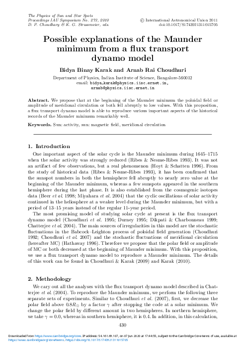 (PDF) Possible explanations of the Maunder minimum from a flux ...