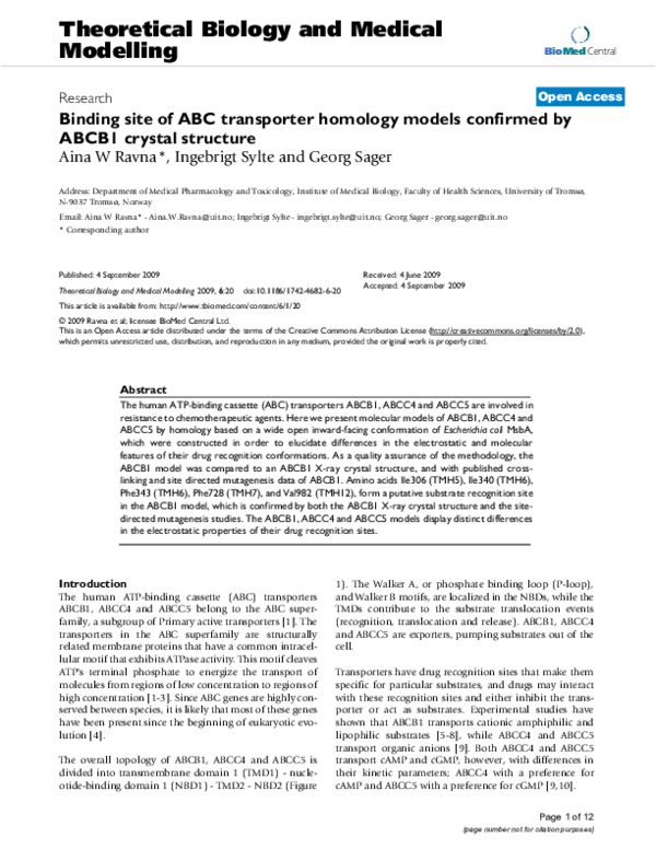 (PDF) Binding site of ABC transporter homology models confirmed by ...