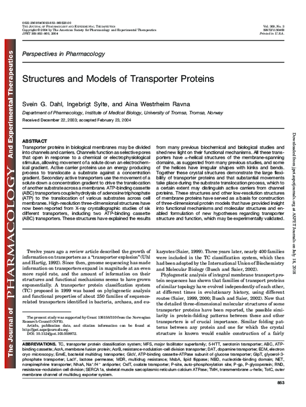 (PDF) Structures and Models of Transporter Proteins