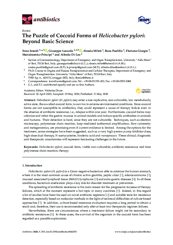 (PDF) The Puzzle of Coccoid Forms of Helicobacter pylori: Beyond Basic ...