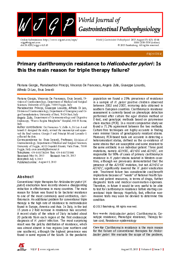 (PDF) Primary clarithromycin resistance to Helicobacter pylori : Is ...