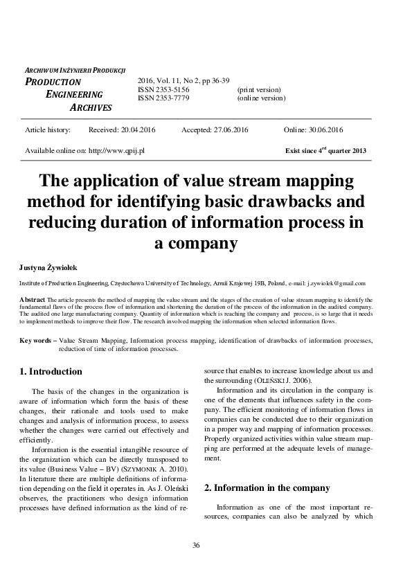 (PDF) The application of value stream mapping method for identifying basic drawbacks and ...