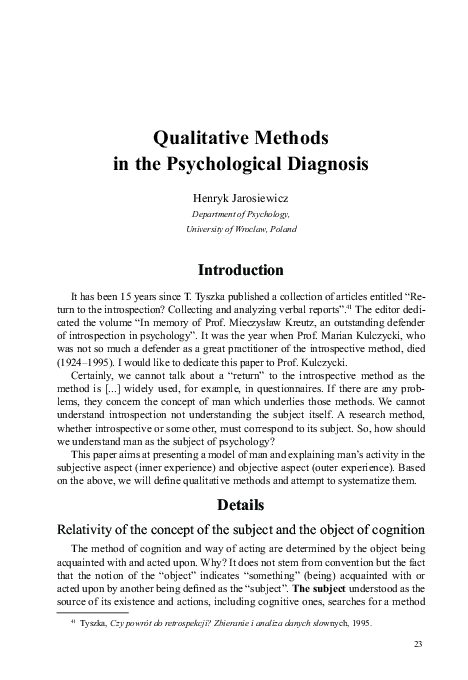 (PDF) Qualitative Methods in the Psychological Diagnosis