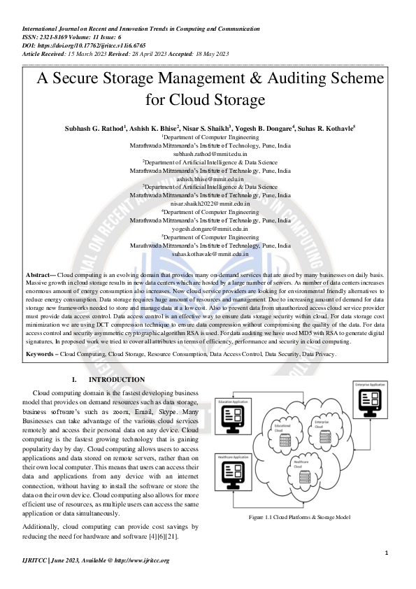 (PDF) A Secure Storage Management & Auditing Scheme for Cloud Storage
