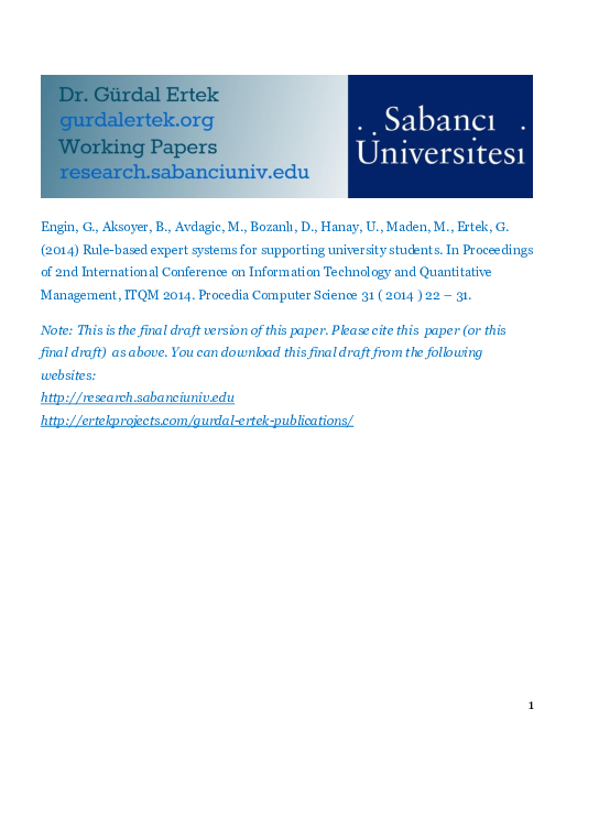 (PDF) Rule-based Expert Systems for Supporting University Students