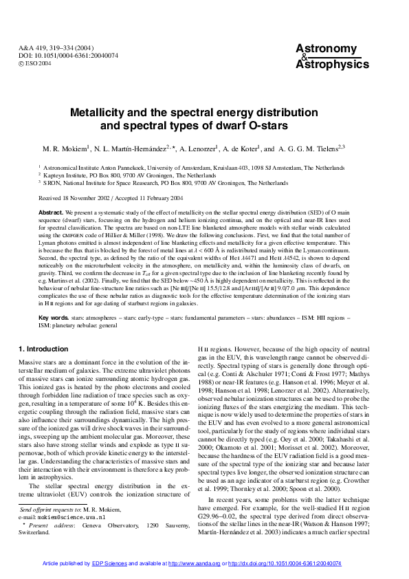 (PDF) Metallicity and the spectral energy distribution and spectral ...
