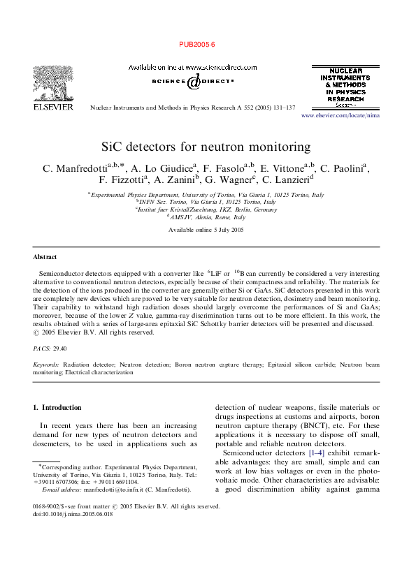 (PDF) SiC detectors for neutron monitoring