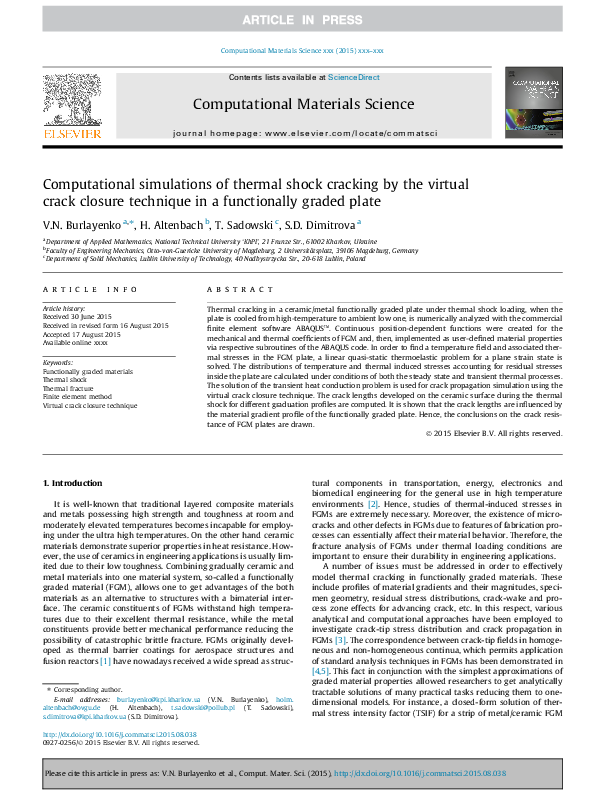 Pdf Computational Simulations Of Thermal Shock Cracking By The Virtual Crack Closure Technique