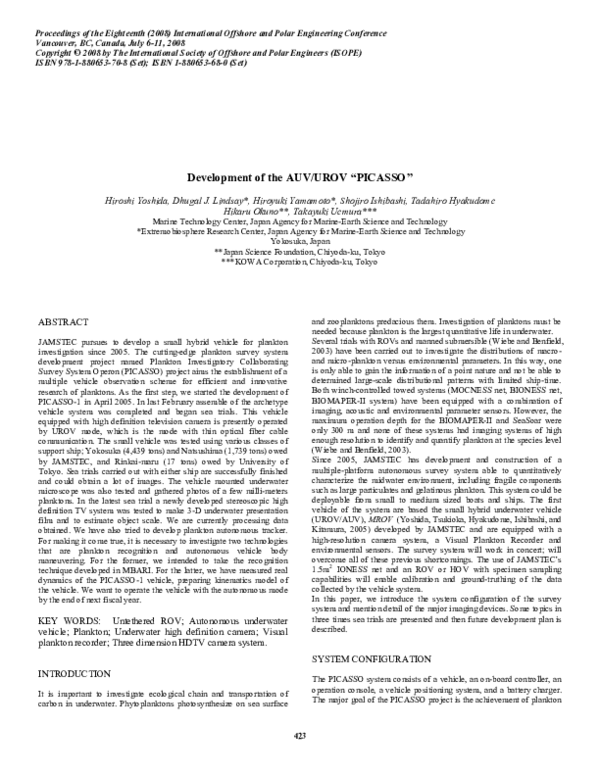 (PDF) Development of the AUV/UROV “PICASSO” | Dhugal Lindsay - Academia.edu