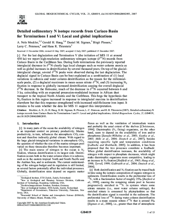(PDF) Detailed sedimentary N isotope records from Cariaco Basin for ...