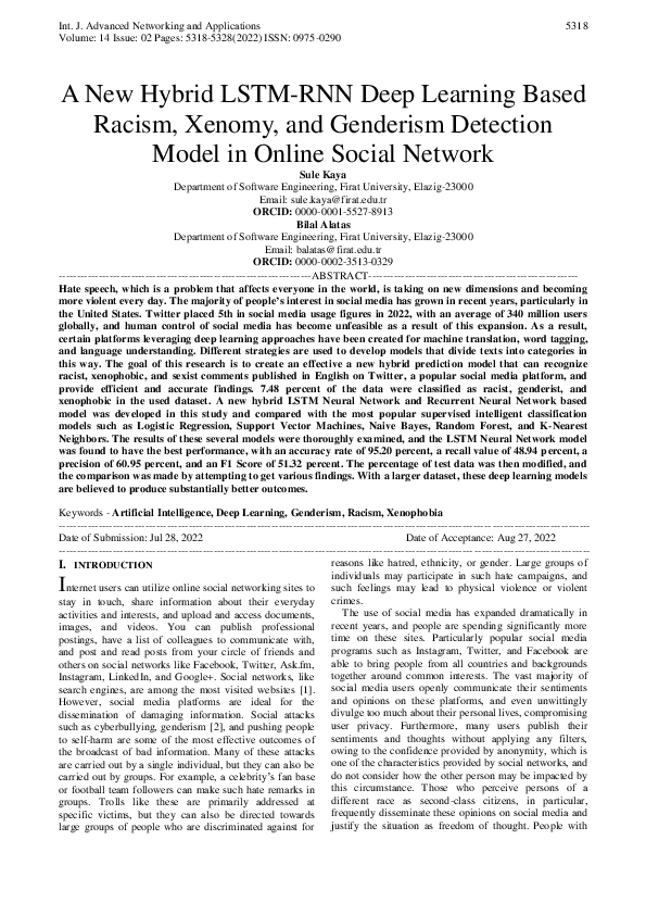 (PDF) A New Hybrid LSTM-RNN Deep Learning Based Racism, Xenomy, and Genderism Detection Model in ...