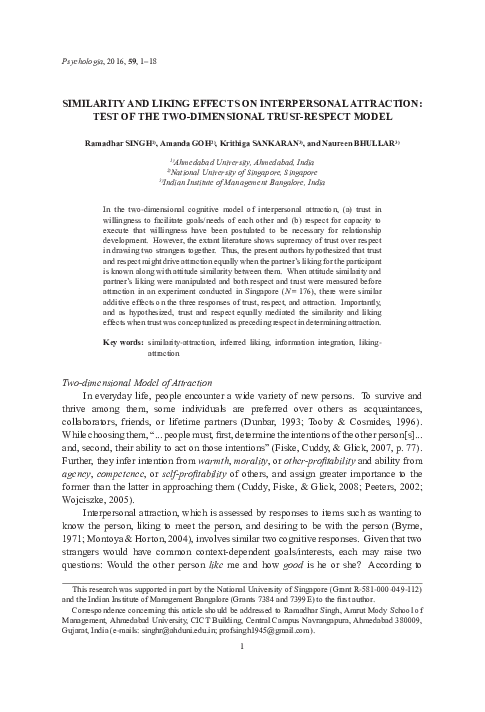 Pdf Similarity And Liking Effects On Interpersonal Attraction Test Of The Two Dimensional