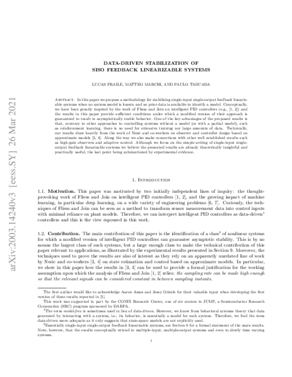 (PDF) Data-driven Stabilization of SISO Feedback Linearizable Systems