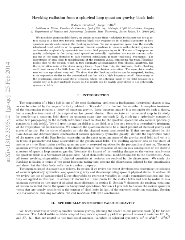 (PDF) Hawking radiation from a spherical loop quantum gravity black hole