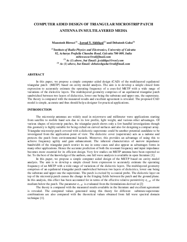 (PDF) Computer aided design of triangular microstrip patch antenna in ...