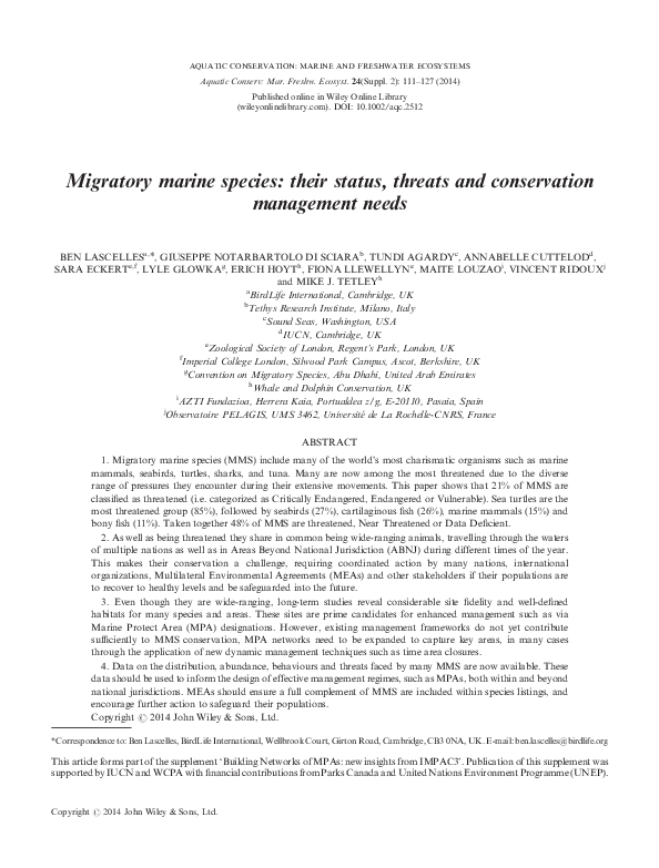 (PDF) Migratory marine species: their status, threats and conservation ...