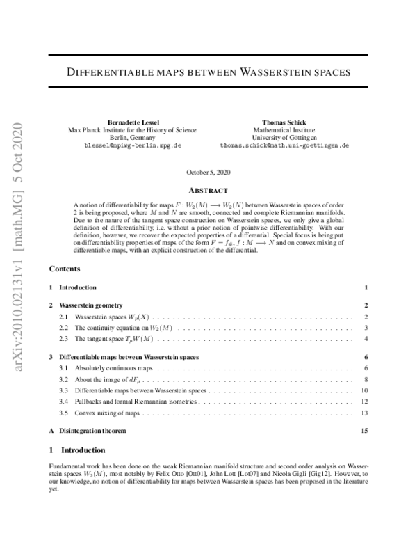 (PDF) Differentiable maps between Wasserstein spaces