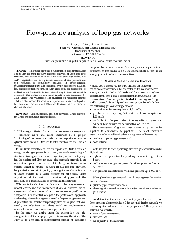 (PDF) Mathematical Model for Gas Loop Networks