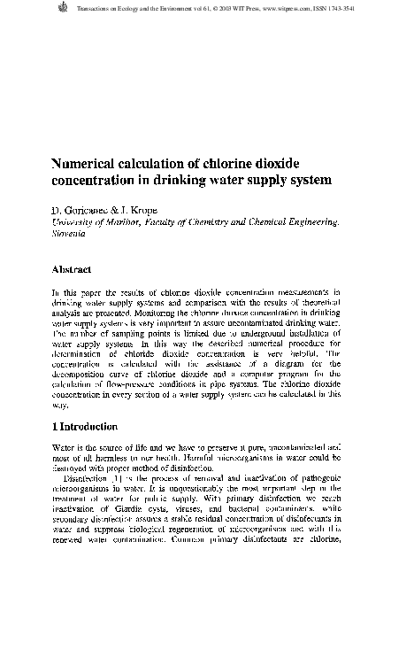 (PDF) Numerical Calculation Of Chlorine Dioxide Concentration In ...