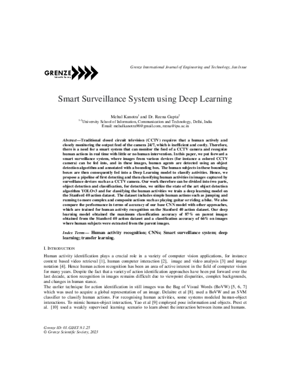 (PDF) Smart Surveillance System using Deep Learning