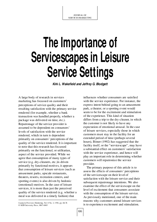 (PDF) The Importance of Servicescapes in Leisure Service Settings